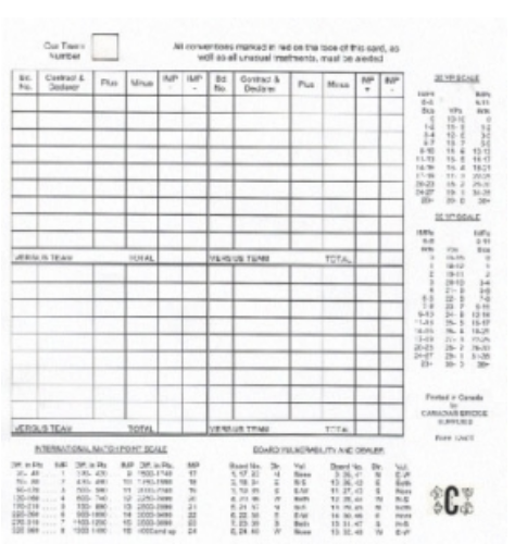 Convention Cards - Form 1240T - Team - 250 Sheets: Canadian Bridge Supplies