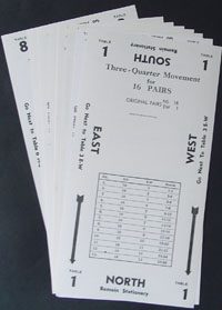 Bridge Howell Movement Cards for 16 Pairs (8 Tables) - Three Quarter ...
